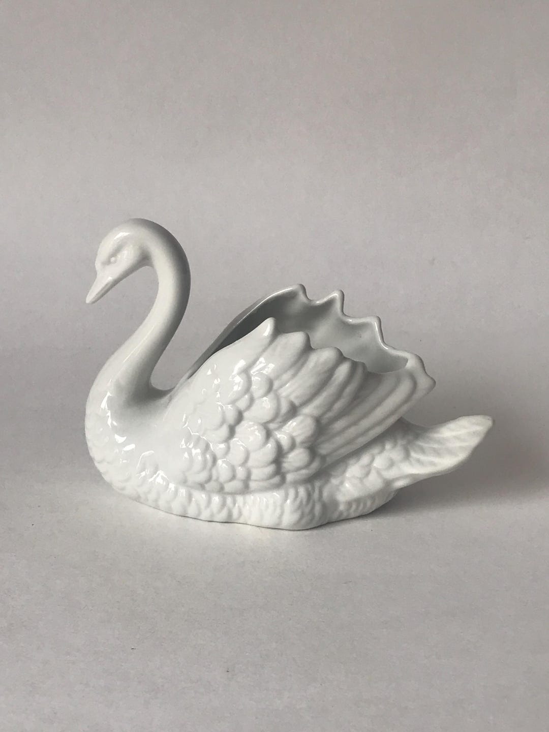 Vintage Miniature Porcelain Goebel Style Swan Planter, White Bird ...