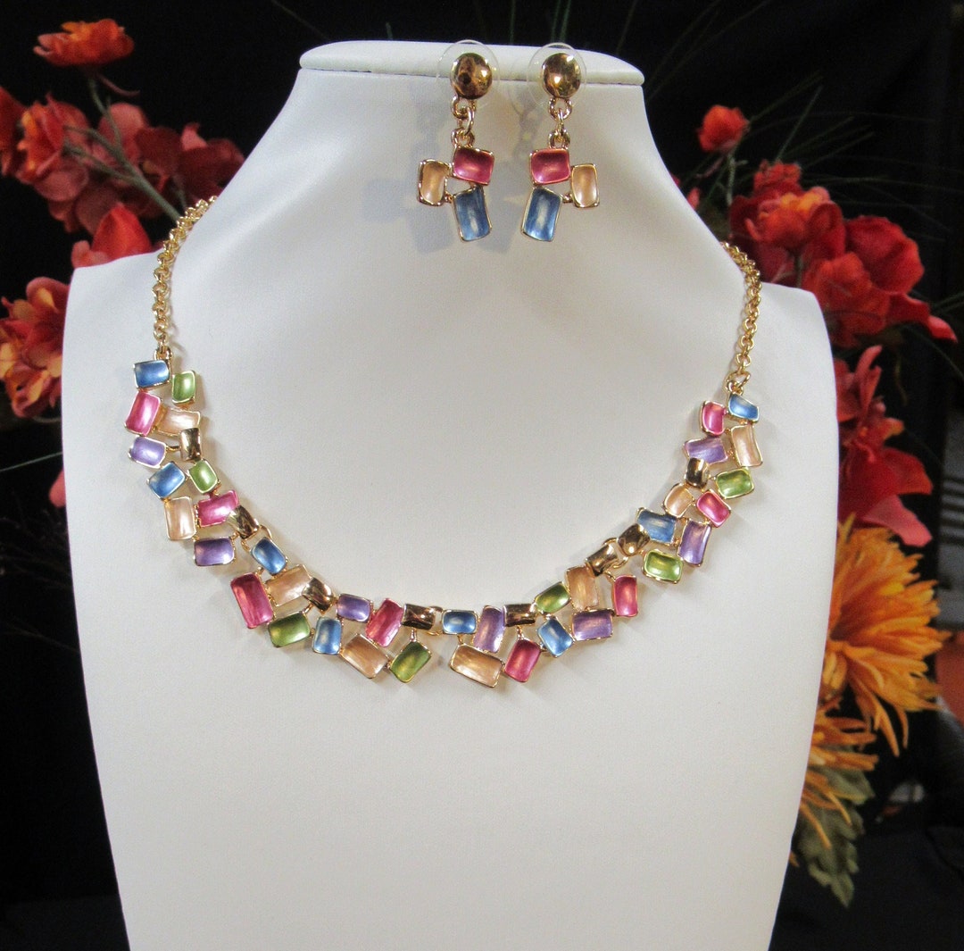 Boho Necklace Set, (3), Multicolor Statement Necklace, Statement Bib ...