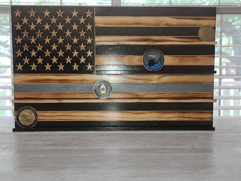 Thin Silver Line Challenge Coin/ Thin Grey Line Coin Display/ - Etsy