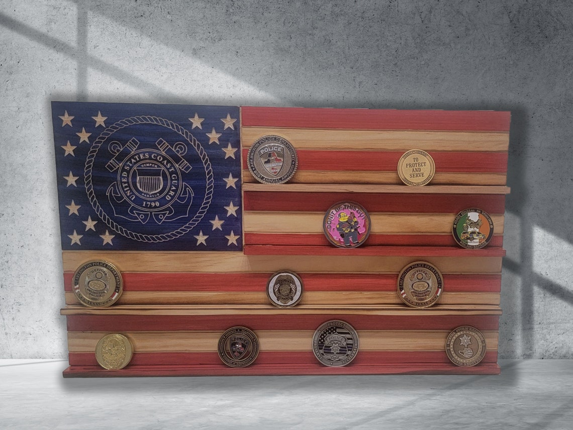 Coast Guard Challenge Coin Display/ American Flag Challenge - Etsy