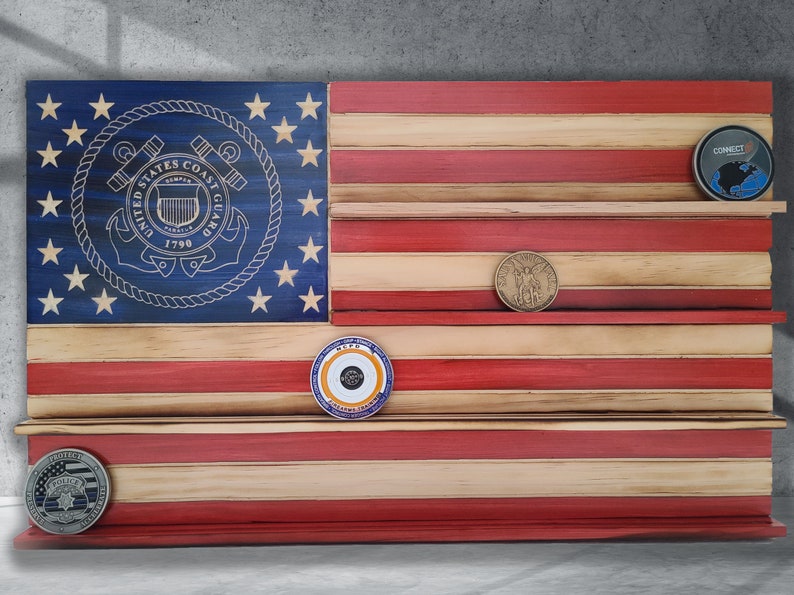 Coast Guard Challenge Coin Display/ American Flag Challenge - Etsy