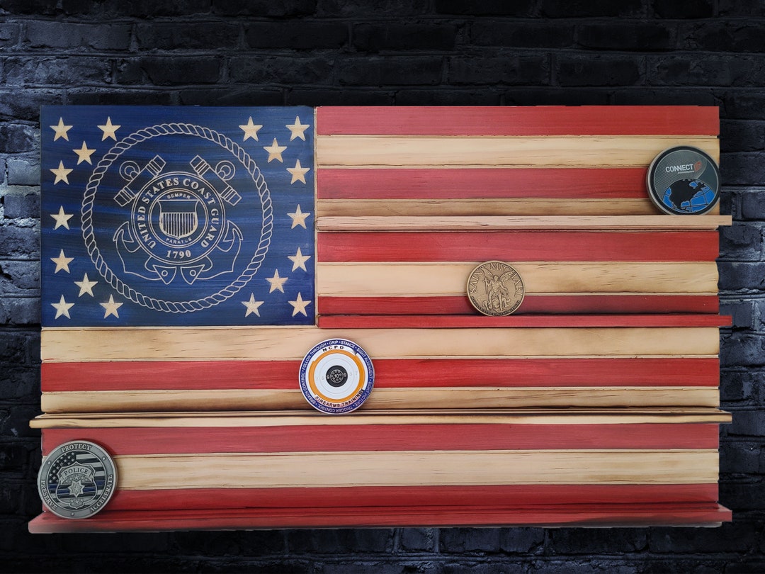 Coast Guard Challenge Coin Display: American Flag, Select Pine - Etsy