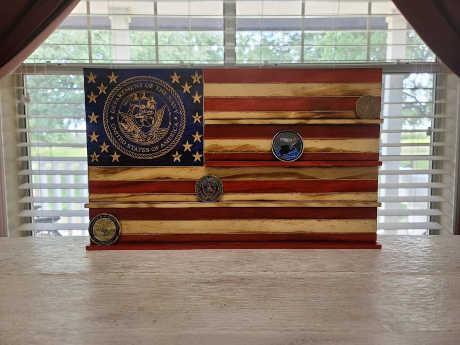 Handcrafted Navy Challenge Coin Display: American Flag Emblem - Etsy