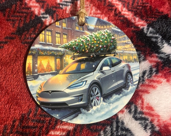 Tesla Model Y Red MB Carrying Christmas Tree Christmas Ornament Hot ...