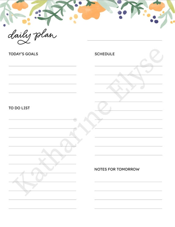 Floral Daily Plan Printable | Etsy
