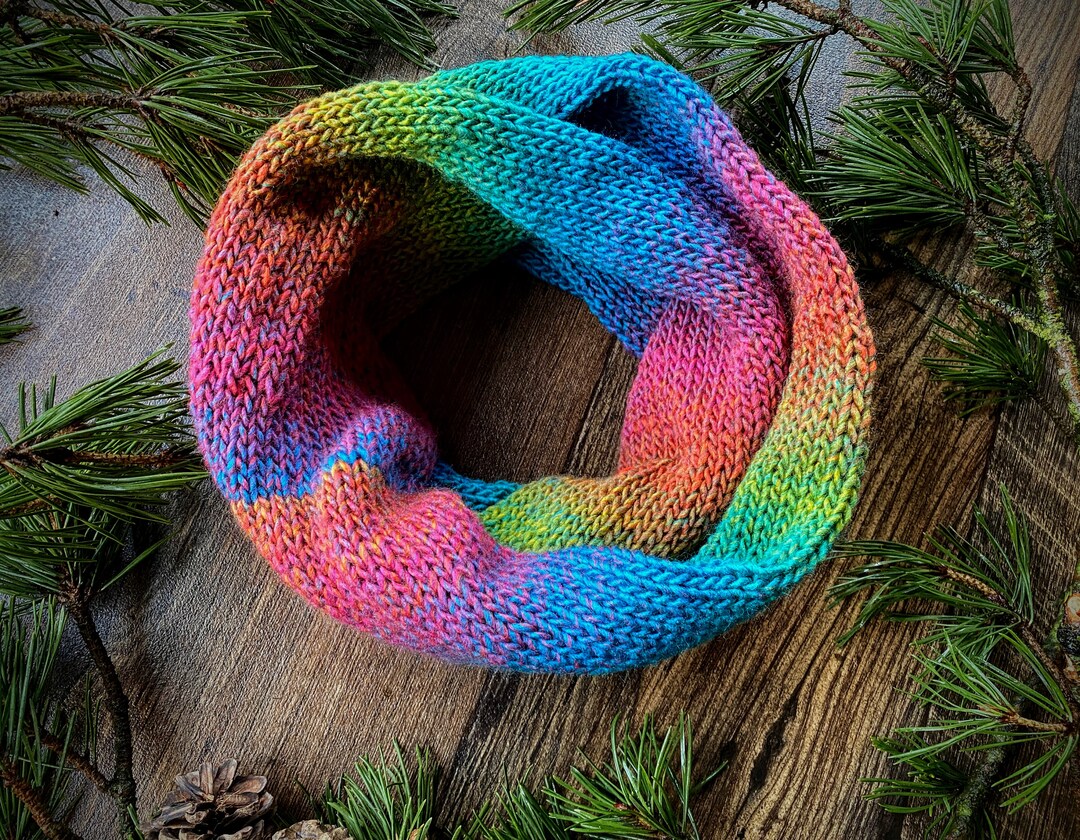 Knitted Infinity Scarf, Rainbow Scarf, Vegan, Cowl, Snood, Knit, Vegan ...