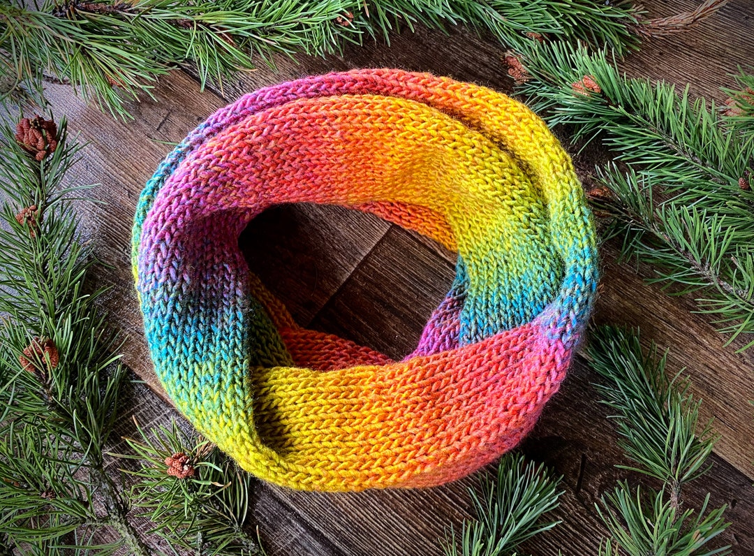 Knitted Infinity Scarf, Sunset Rainbow Scarf, Vegan, Cowl, Snood, Knit ...