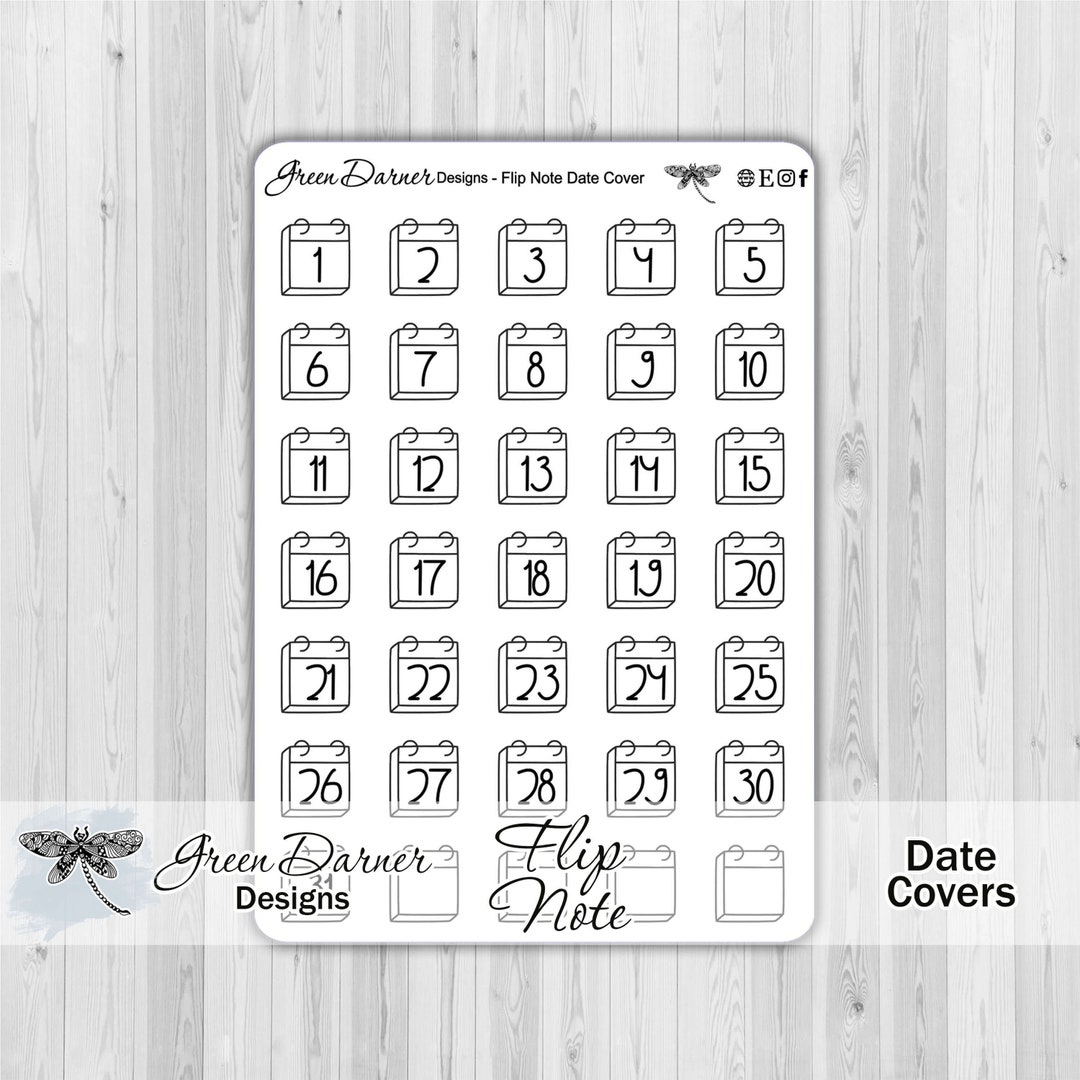 Flip Note Date Calendar Planner Stickers Date Covers Numbers - Etsy