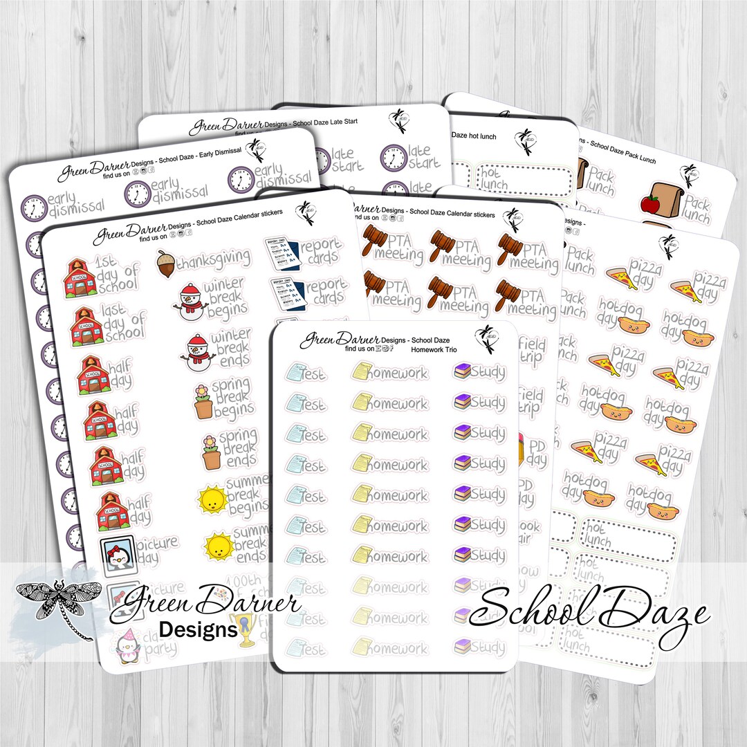 School Daze Calendar Stickers Functional Planner Stickers Happy ...