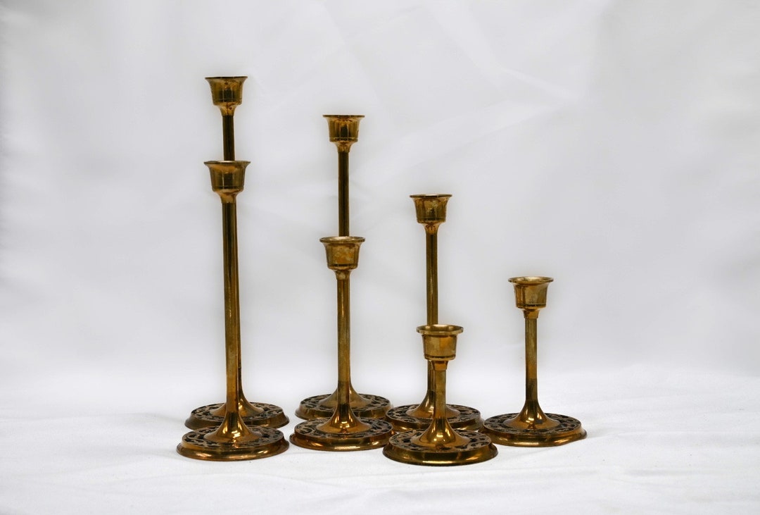 Set of 7 Brass Candlesticks Vintage Brass Candlesticks - Etsy