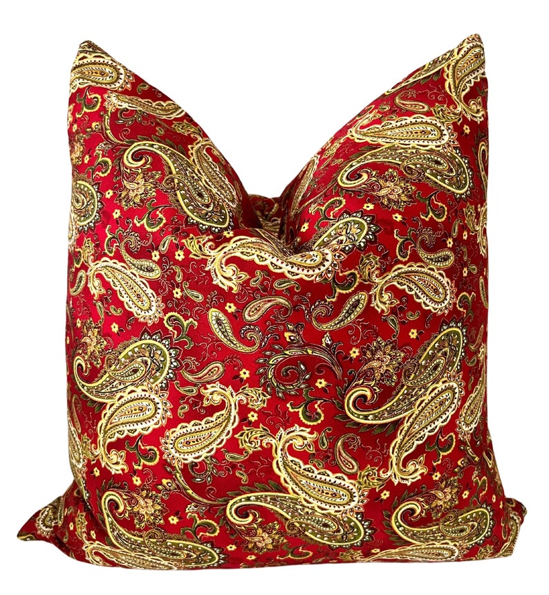 Red and Gold Metallic Paisley Pillow Cover - Etsy