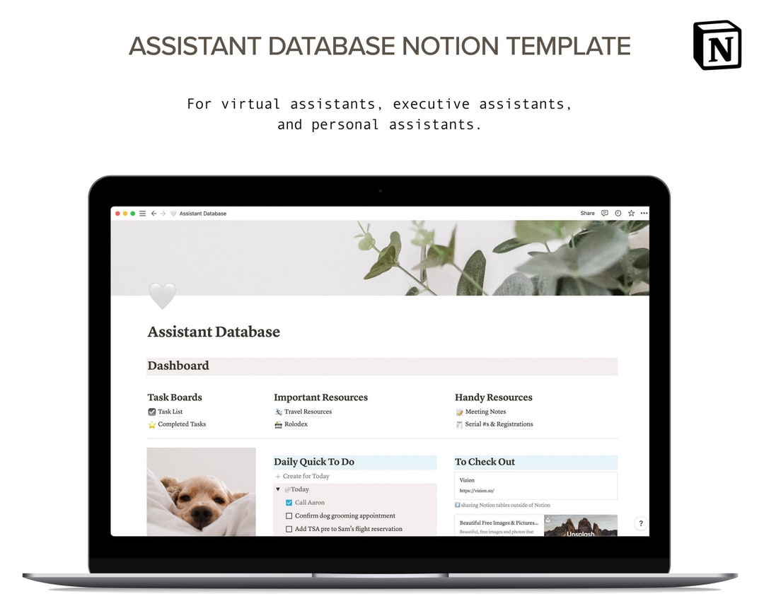 Assistant Database Notion Template (light Mode) - Etsy