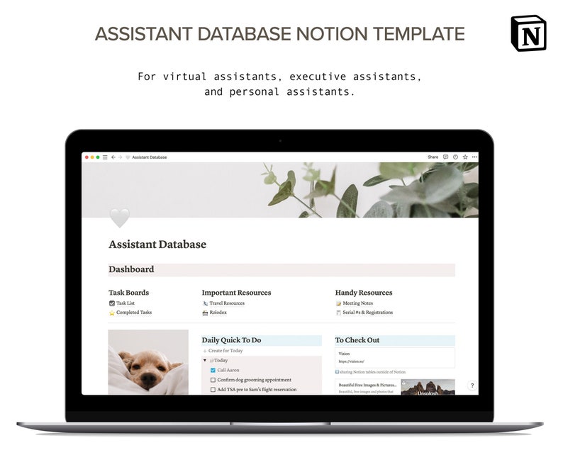 Assistant Database Notion Template (light Mode) - Etsy