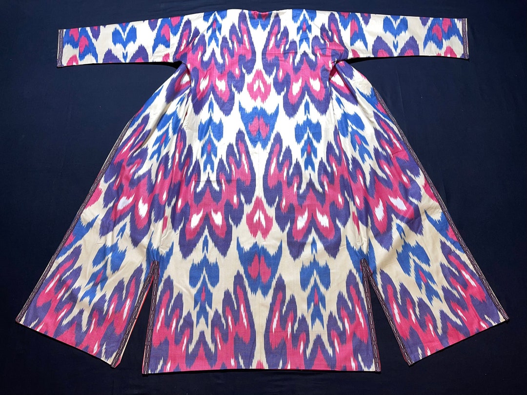 UZBEK CHAPAN, Uzbek Ikat Coat, Handwoven Robe, Uzbekistan Suzani Caftan ...