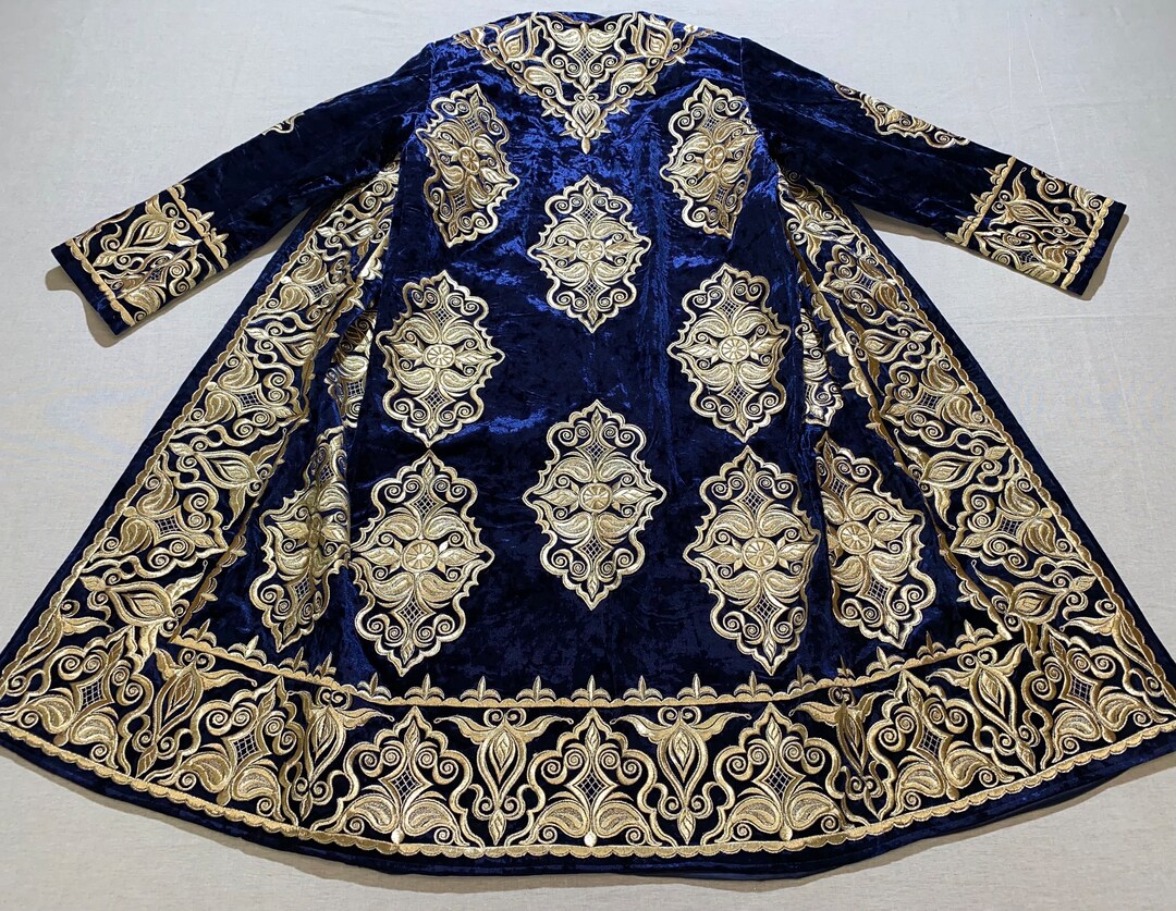 Uzbek Chapan Robe: Golden Embroidered Suzani Caftan Jacket - Etsy