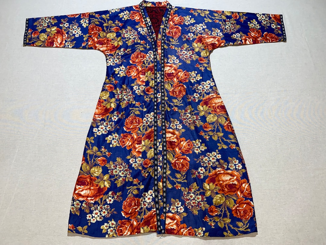 UZBEK CHAPAN, Vintage Suzani Coat, Cotton Uzbek Robe, Uzbekistan Caftan ...
