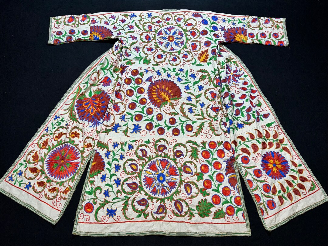 UZBEK CHAPAN, Vintage Suzani Coat, Handmade Embroidered Uzbek Robe ...