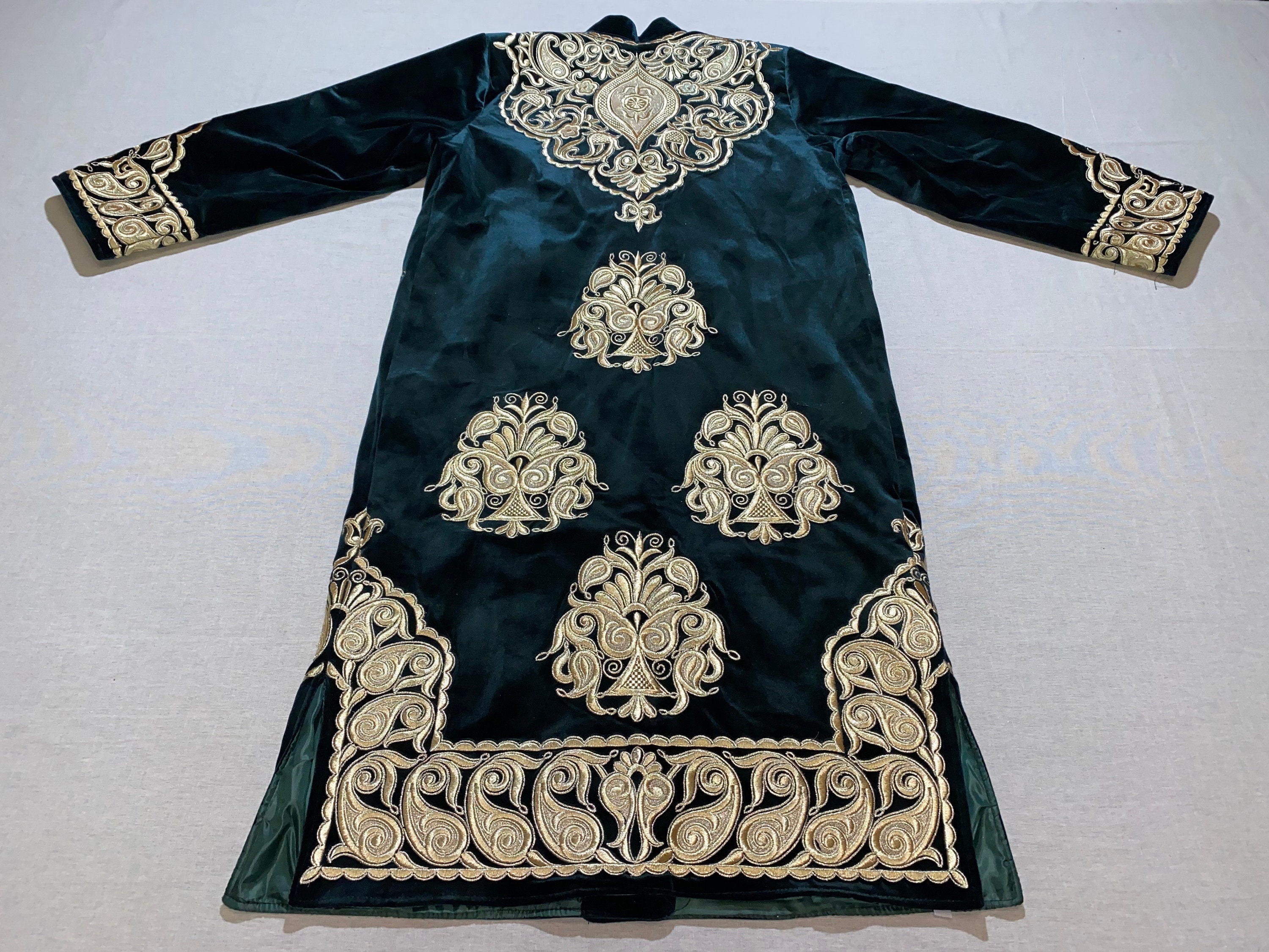 Uzbek Chapan Robe: Golden Embroidered Suzani Caftan Jacket - Etsy