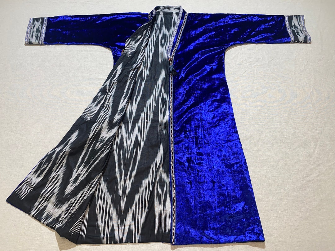 UZBEK CHAPAN, Vintage Silk Velvet Uzbek Coat, Handmade Uzbek Robe ...