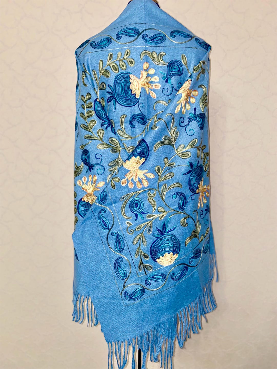 Embroidered Uzbek Wool Shawl: Suzani Cape Scarf - Etsy