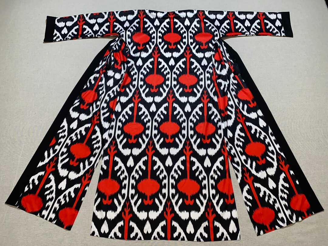 UZBEK CHAPAN, Thin Uzbek Ikat Coat, Handwoven Robe, Uzbekistan Suzani ...