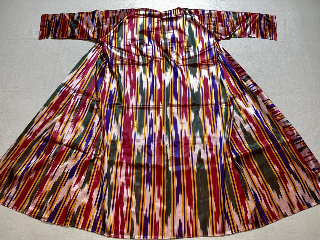 UZBEK IKAT CHAPAN, Antique Silkworm Silk Coat, Handmade Uzbek Robe ...