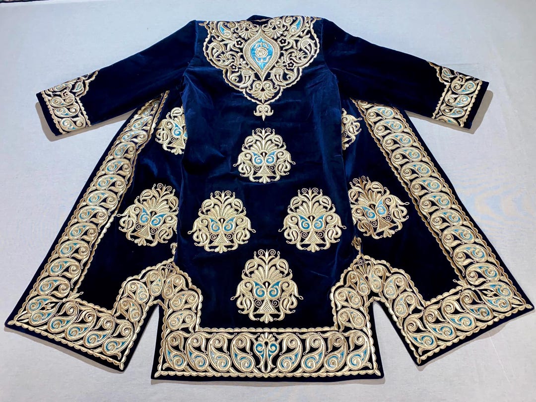 Uzbek Chapan Robe: Golden Embroidered Suzani Caftan Jacket - Etsy