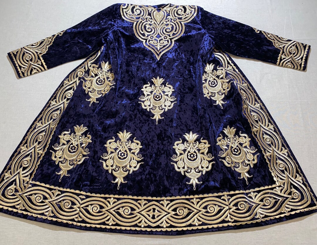 Uzbek Chapan Robe: Golden Embroidered Suzani Caftan, Boho Jacket - Etsy