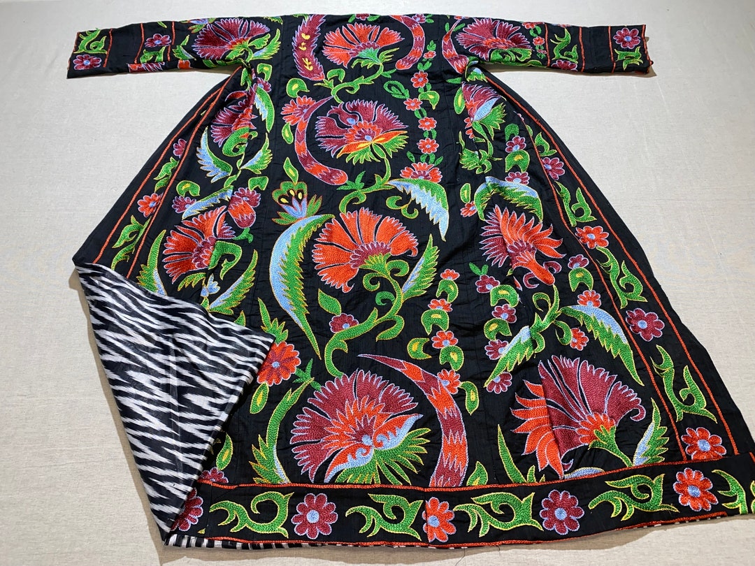 UZBEK CHAPAN, Vintage Suzani Coat, Handmade Embroidered Uzbek Robe ...