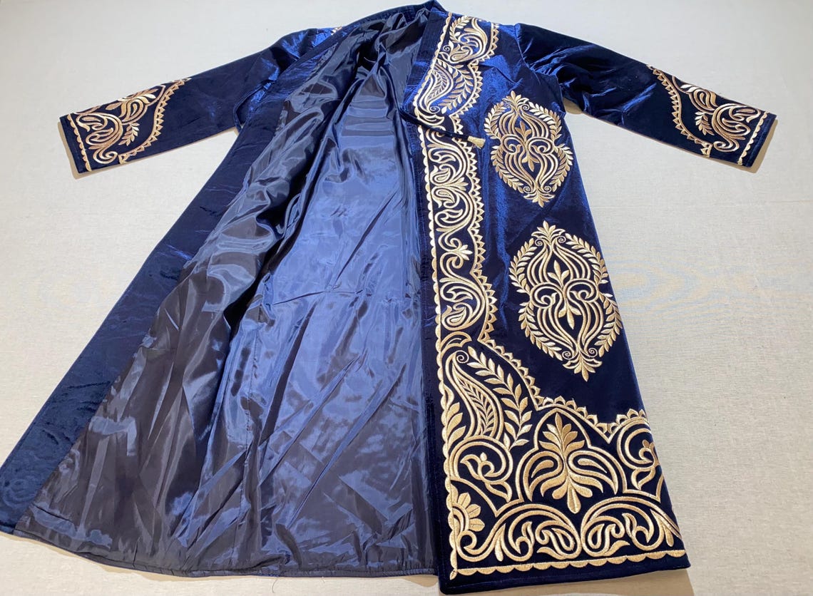 Uzbek Chapan Robe: Golden Embroidered Suzani Caftan Jacket - Etsy