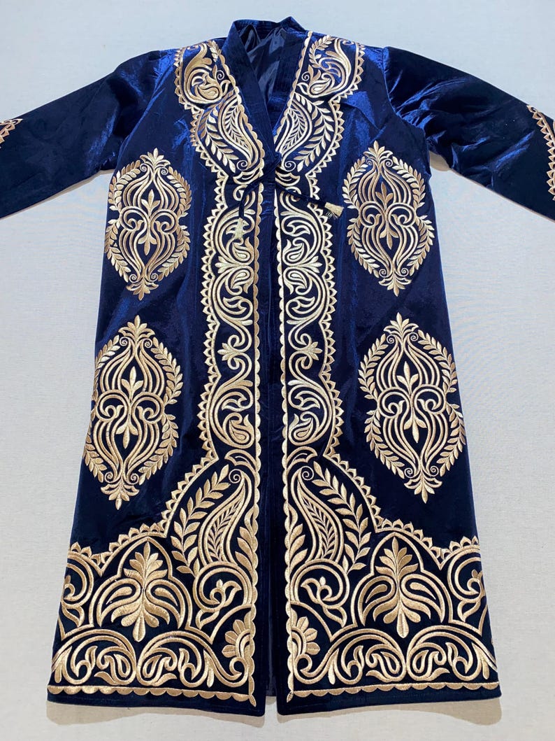 Uzbek Chapan Robe: Golden Embroidered Suzani Caftan Jacket - Etsy