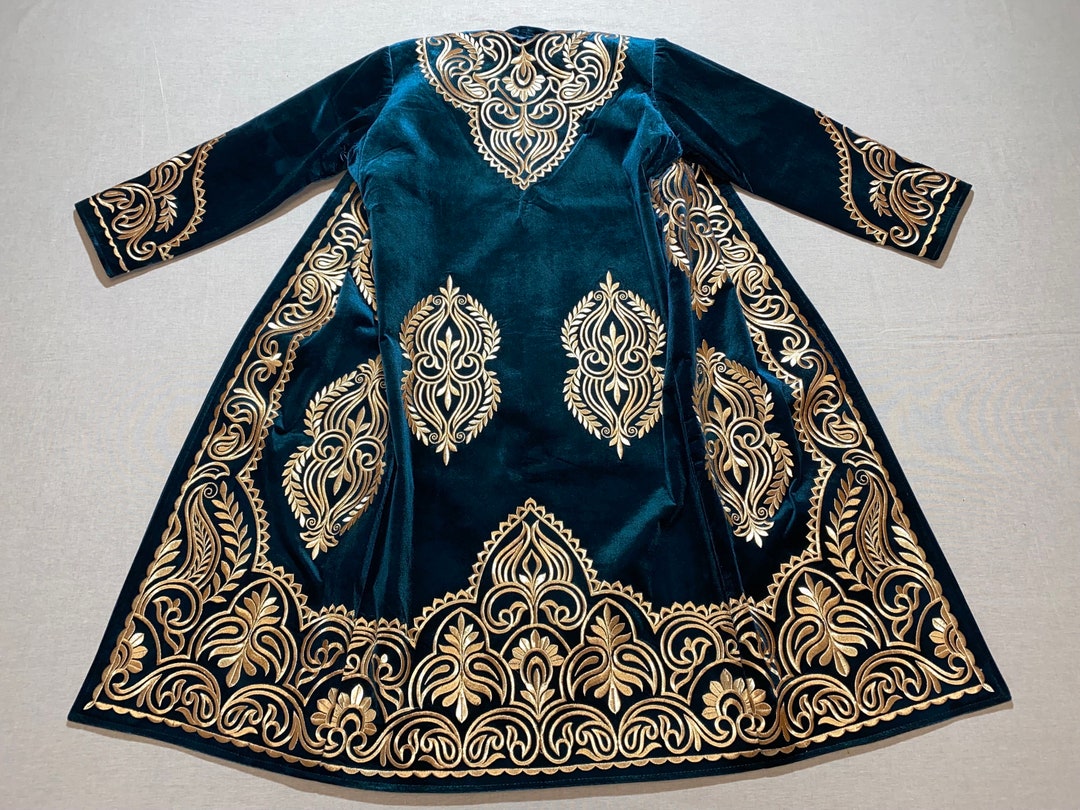 UZBEK CHAPAN, Golden Handmade Embroidered Suzani Coat, Uzbek Robe ...