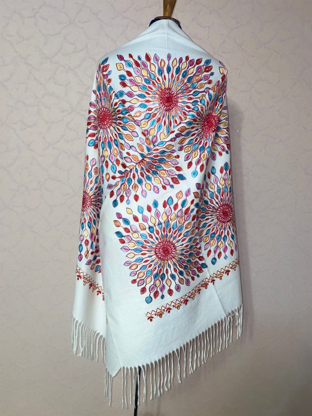 Uzbek Wool Shawl Embroidered Suzani Scarf Wool Scarf Cape - Etsy