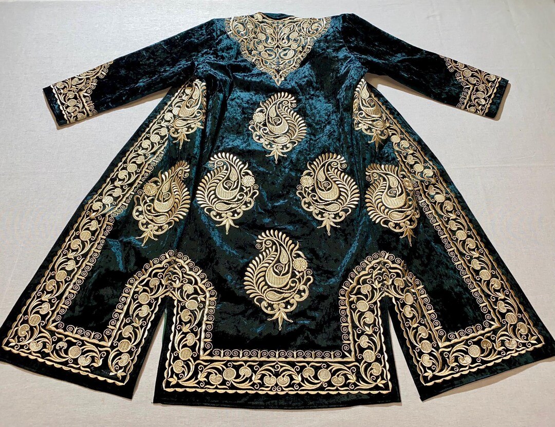 UZBEK CHAPAN, Golden Handmade Embroidered Suzani Coat, Uzbek Robe ...