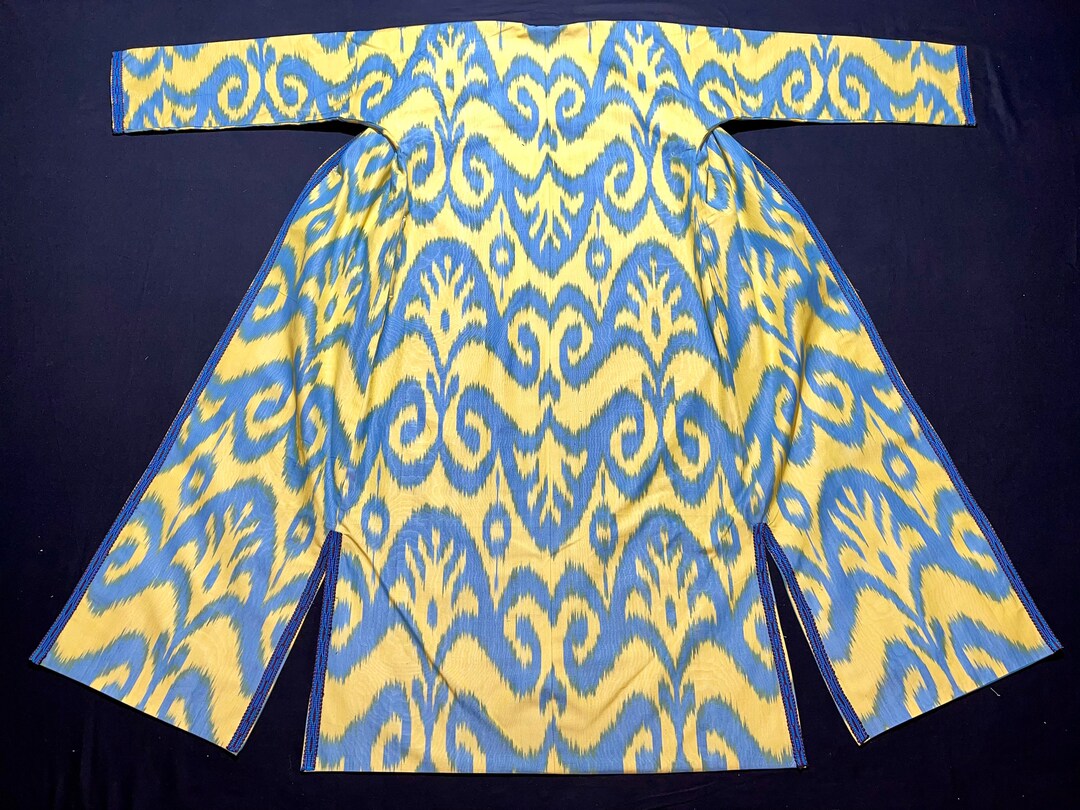 UZBEK CHAPAN, Uzbek Ikat Coat, Handwoven Robe, Uzbekistan Suzani Caftan ...