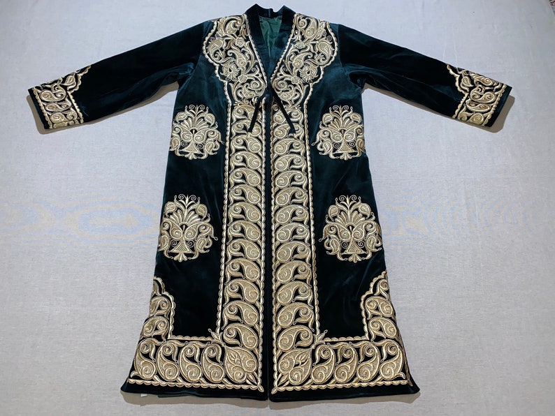 Uzbek Chapan Robe: Golden Embroidered Suzani Caftan Jacket - Etsy