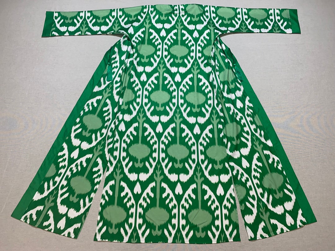 UZBEK CHAPAN, Thin Uzbek Ikat Coat, Handwoven Robe, Uzbekistan Suzani ...