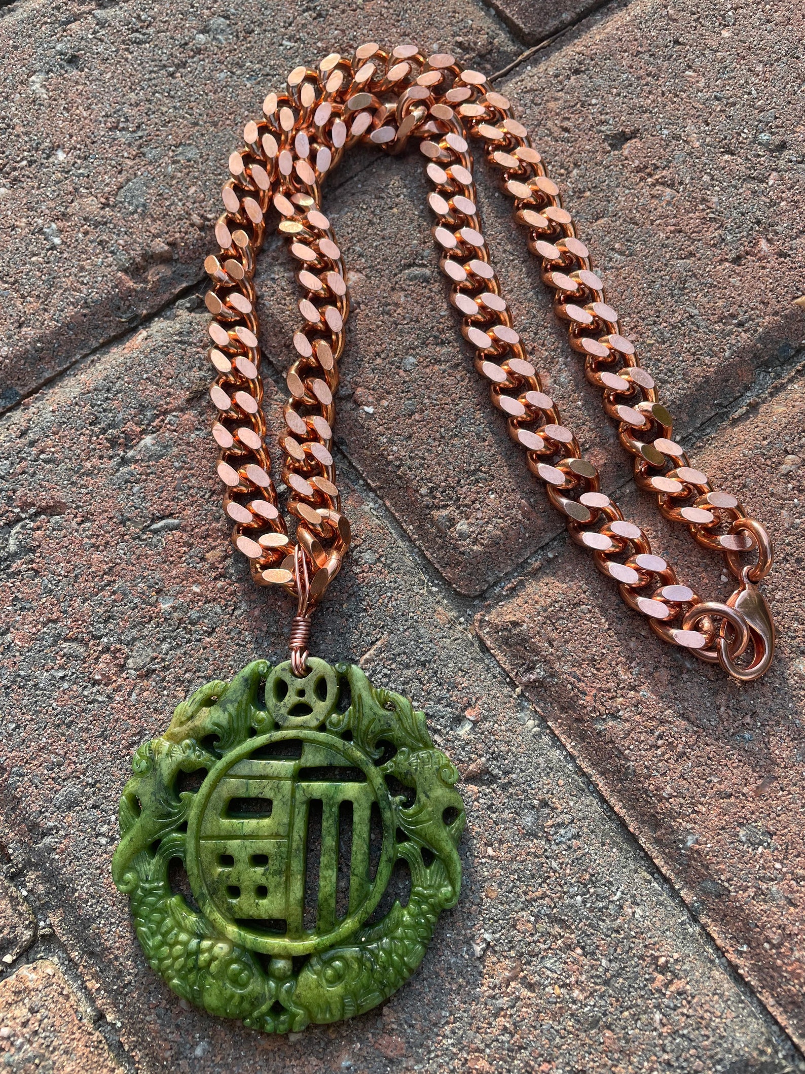 Medallón de Jade Natural con cadena cubana 100% Cobre 20 - Etsy España