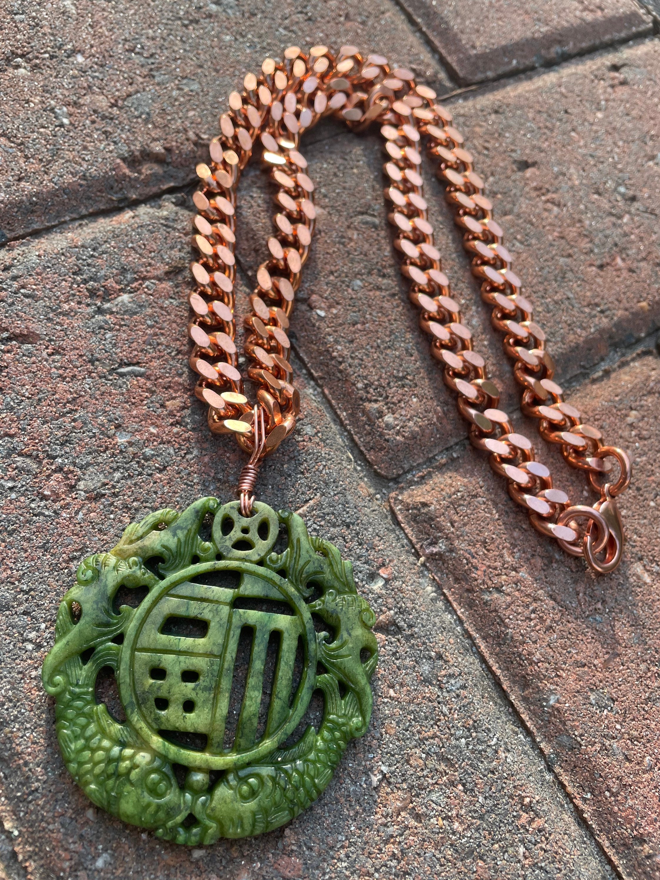 Medallón de Jade Natural con cadena cubana 100% Cobre de 24 | Etsy