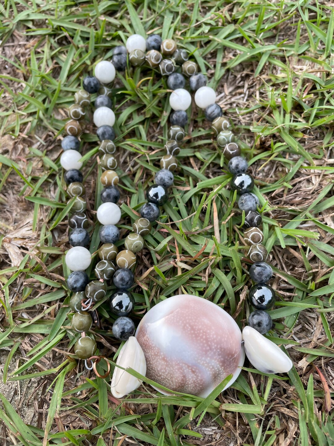 Natural Shiva Shell, Cowrie Shells, Jade, Hematite, Blue Pearl and ...