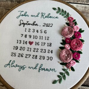 Beautiful Wedding Calendar Hand Embroidered Hoop, Wedding Gift ...