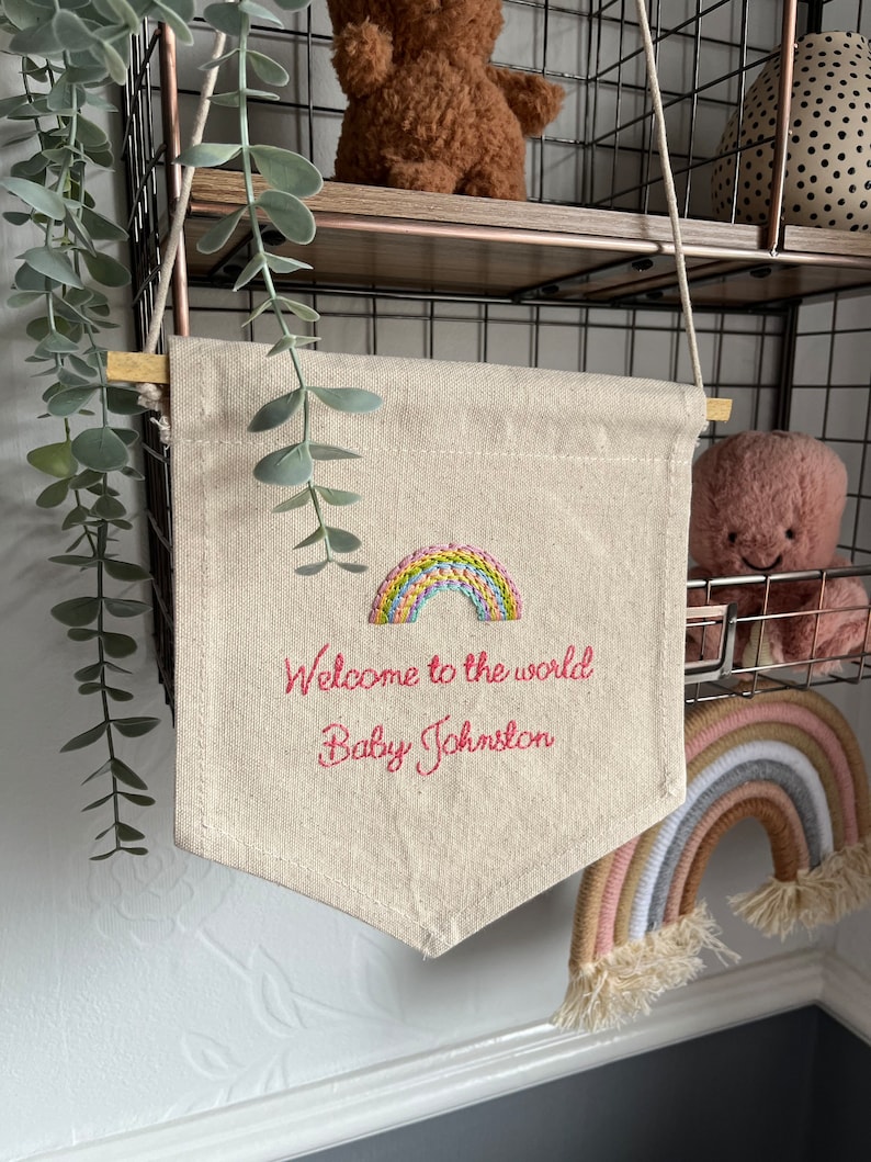 Personalised Welcome to the World Wall Banner Flag Hand - Etsy