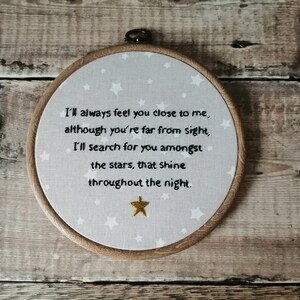 Personalised Memorial Stars Hand Embroidered Hoop, Memorial Quote ...