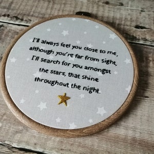 Personalised Memorial Stars Hand Embroidered Hoop, Memorial Quote ...