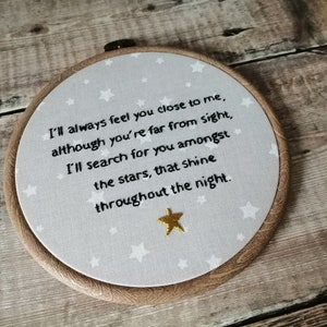 Personalised Memorial Stars Hand Embroidered Hoop, Memorial Quote ...