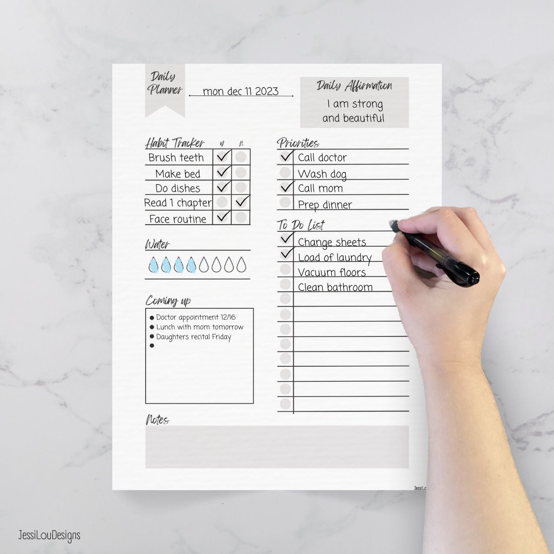 Printable Daily Planner, Planner Page, Daily Log, Printable to Do List ...