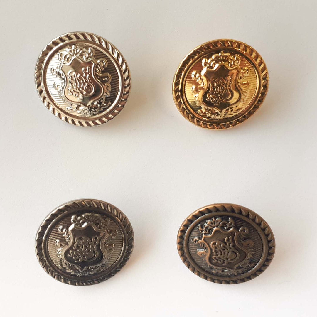 Metal Buttons With Shield - Set of 5 - Etsy
