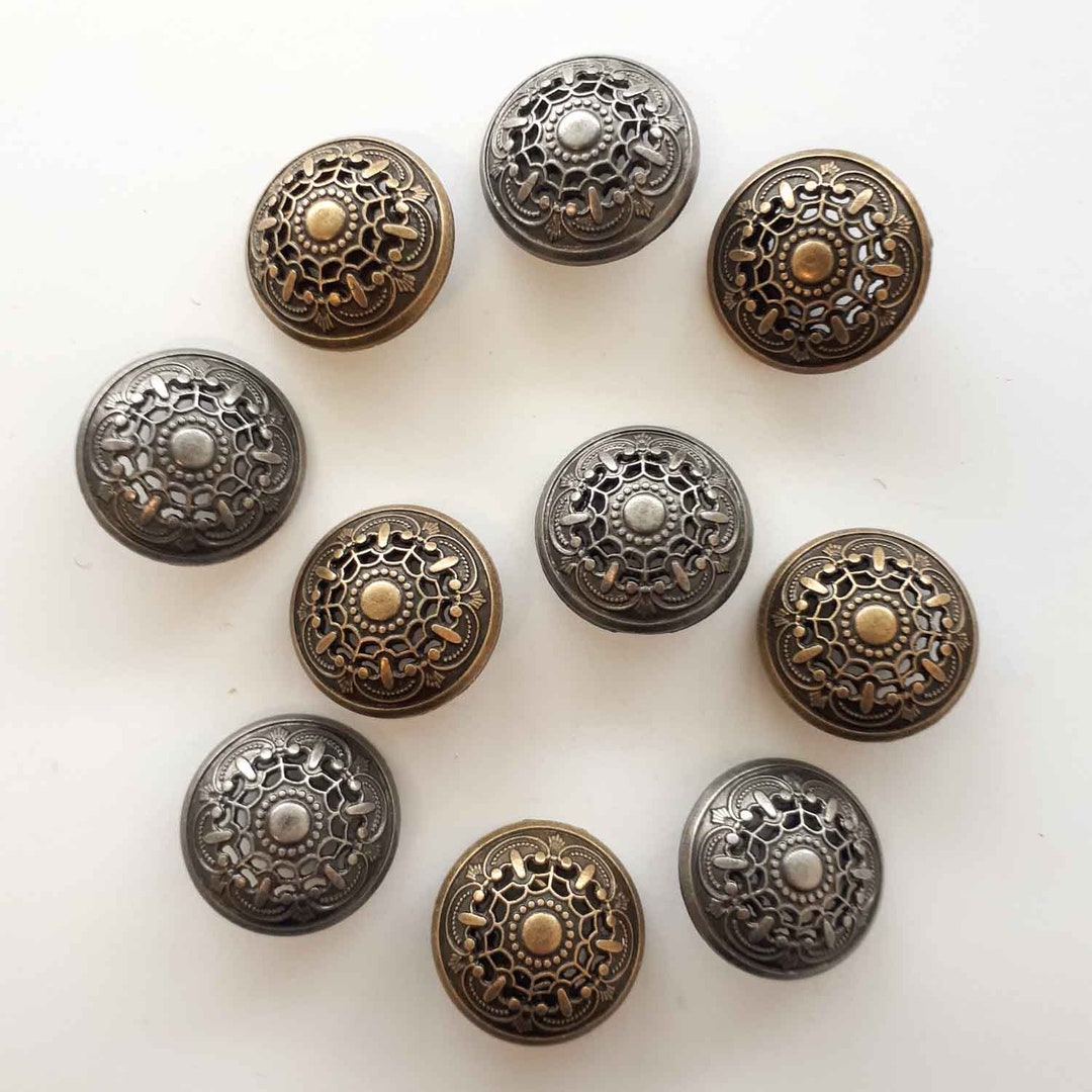 Metal Buttons With Geometric Design - Set of 5 - Etsy
