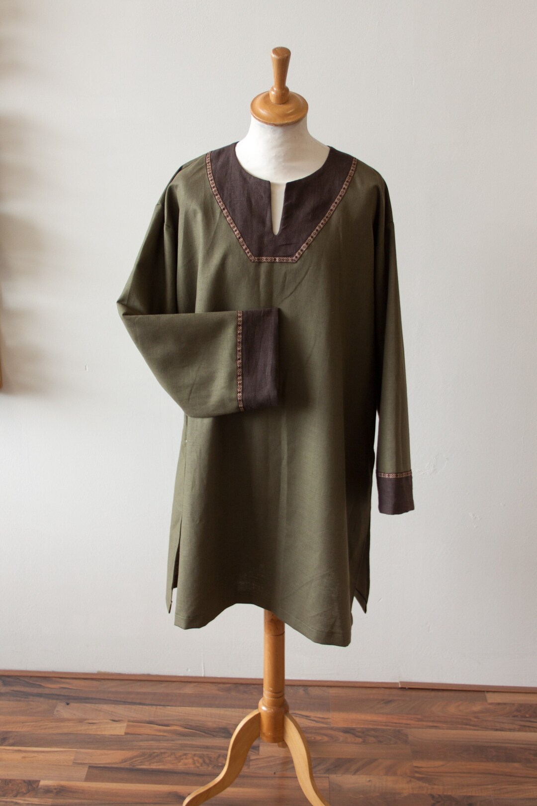 Olive Green and Brown Linen Tunic With Trim - Etsy