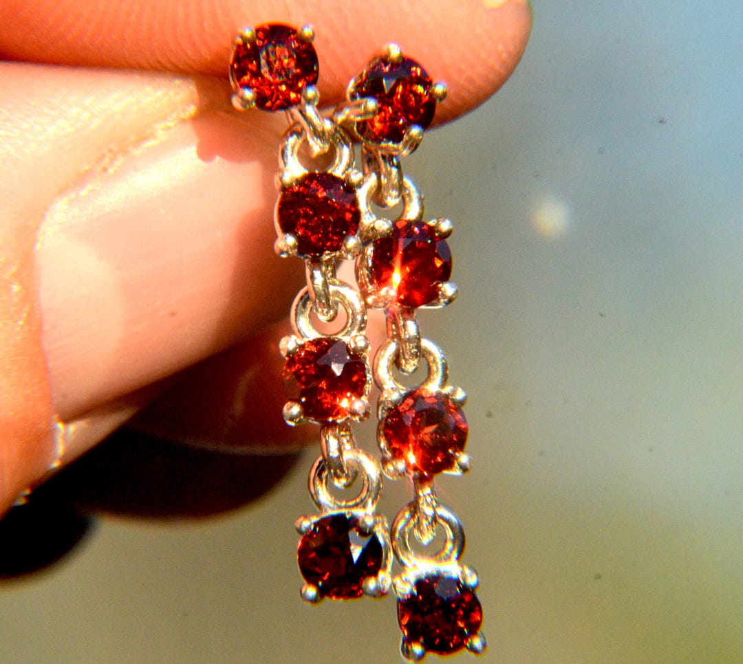 Red Garnet Dangle Drop Earrings - Natural Mozambique Garnet - Etsy